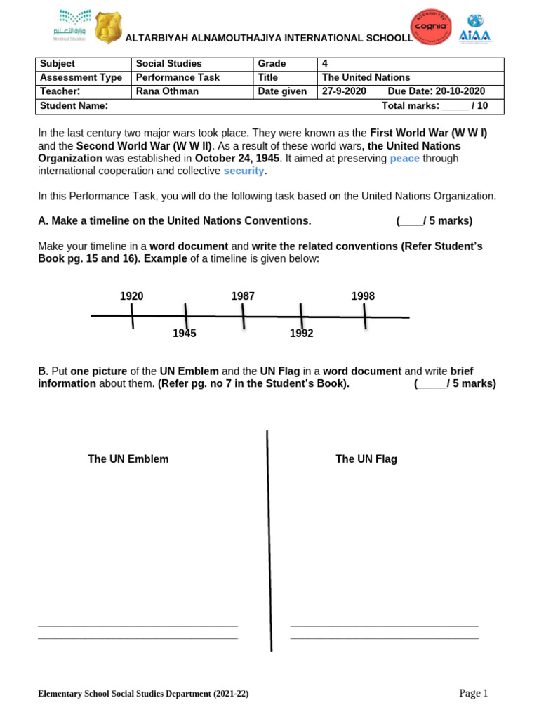 United Nations Performance Task Guide | PDF