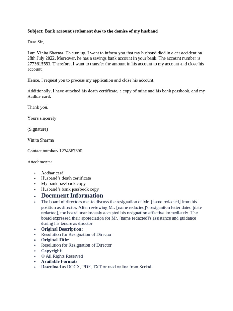 Director Resign Sample Letter Format | PDF