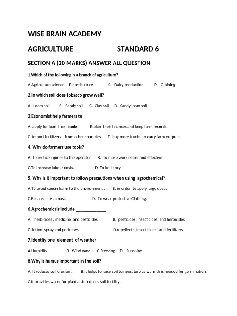 agric test grade 6 | PDF | Soil | Agriculture