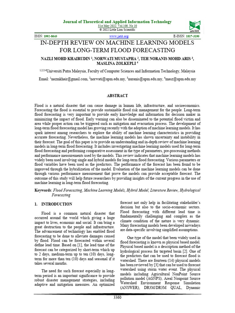 In-Depth review on machine learning models for long-term flood forecasting | PDF | Artificial ...