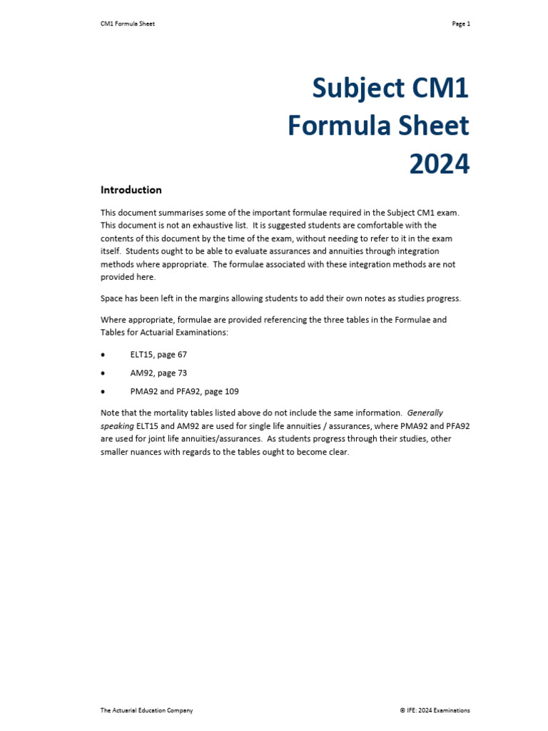 CM1 Formula Sheet v6 2024 | PDF | Present Value | Life Annuity