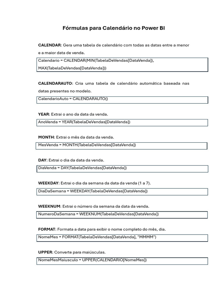 Material Formulas Power Bi | PDF | Calendário