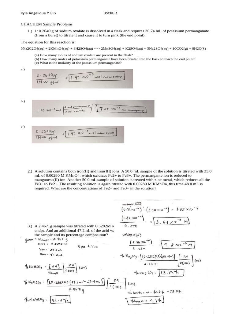 CHACHEM (ANALYTICAL CHEMISTRY) Problem Set Midterms | PDF | Titration | Chemistry