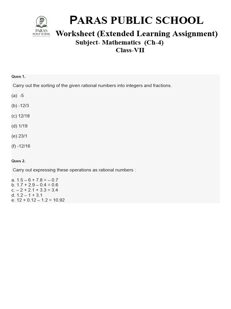 Class - VII Maths - ELA 1 | PDF