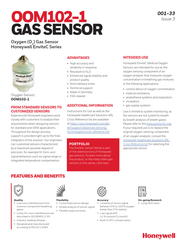 Honeywell OOM102-1 Oxygen Sensor Guide | PDF | Sensor | Oxygen