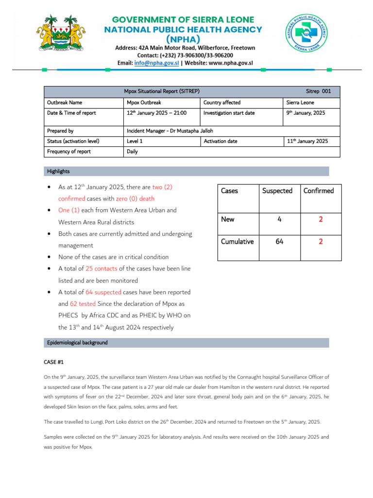 Mpox - SitRep - 001 - 12th January 2025 | PDF | Public Health ...