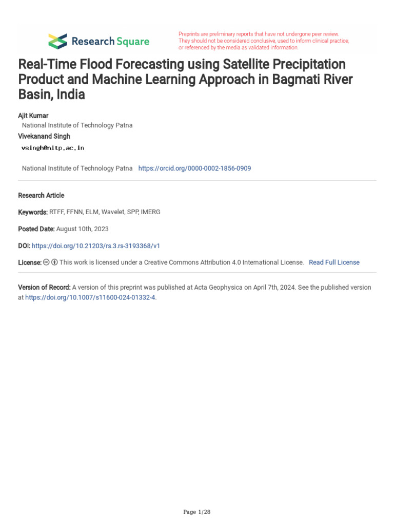 Real Time Flood Forecasting Using Satellite Precipitation Product And