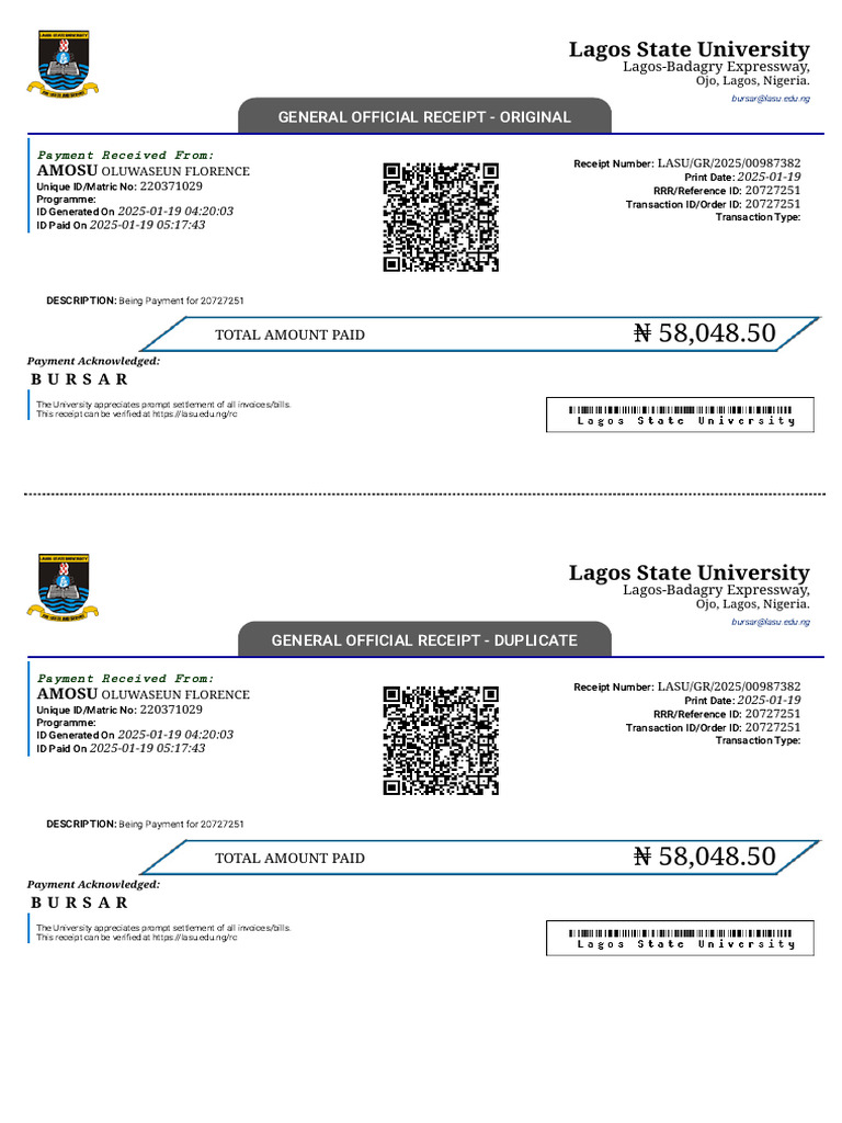 Receipt For Amosu Oluwaseun Payment For Pdf Receipt Payments