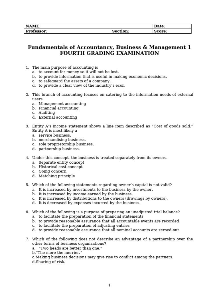 Fourth Grading Examination | PDF | Debits And Credits | Expense