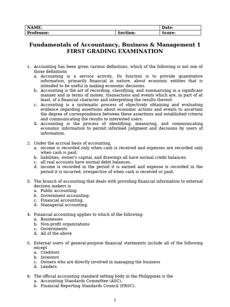 Accountancy Fundamentals Exam Review | PDF | Financial Accounting ...