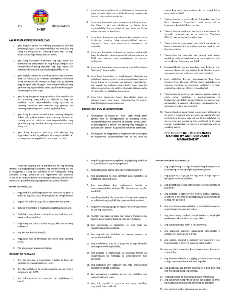 PDL Orientation Sheet | PDF