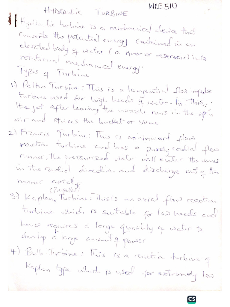 Hydraulic Turbine (WRE 510) Engr. Jane | PDF