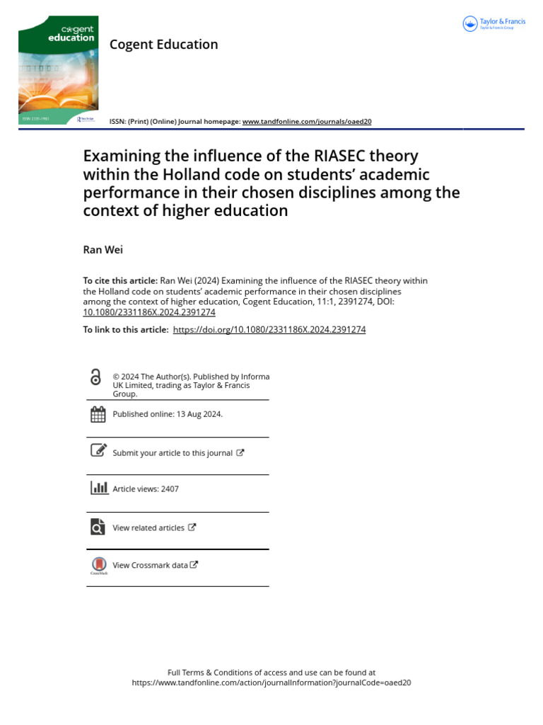 Examining The Influence of The RIASEC Theory Within The Holland Code On ...