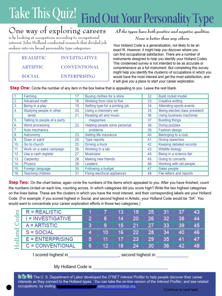 Holland Code Personality Type Assess. - Activity 3 | PDF | Psychology ...