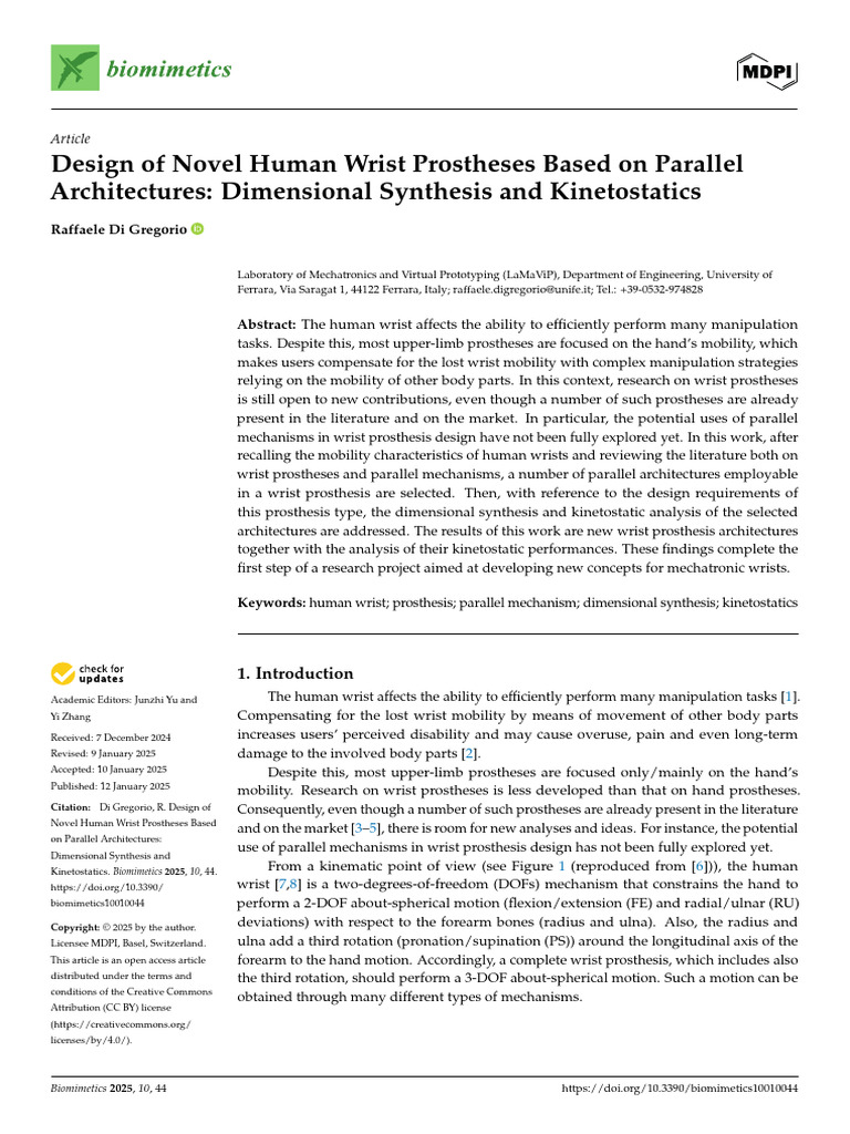 Biomimetics 10 00044 | PDF | Anatomical Terms Of Motion | Prosthesis