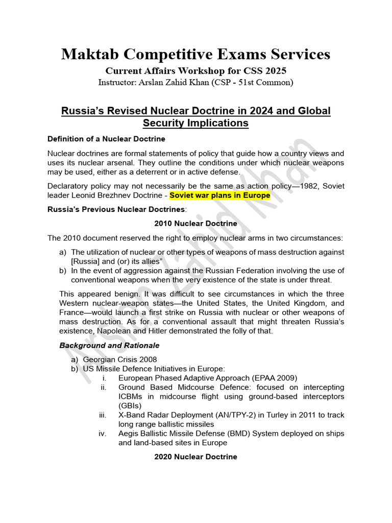 Russia's 2024 Nuclear Doctrine Overview | PDF | Nuclear Warfare ...