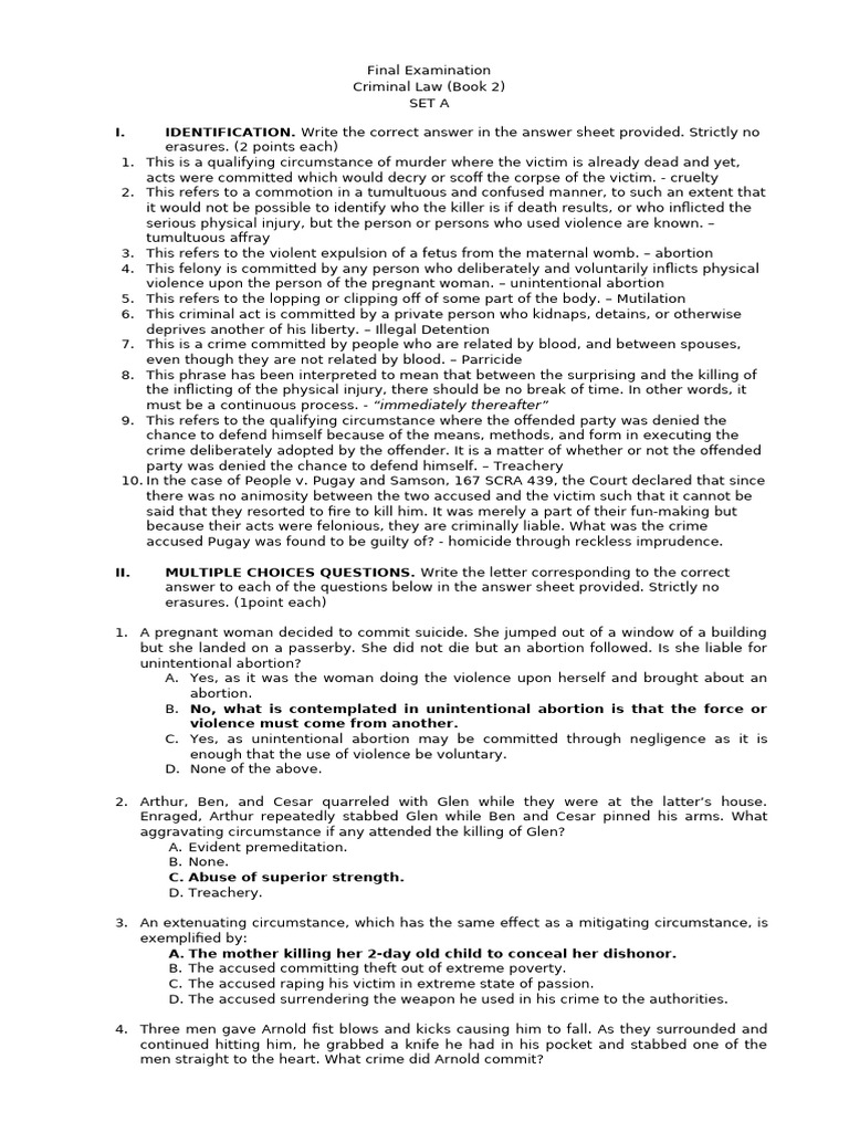Criminal Law Book 2 Midterm | PDF | Crimes | Crime & Violence