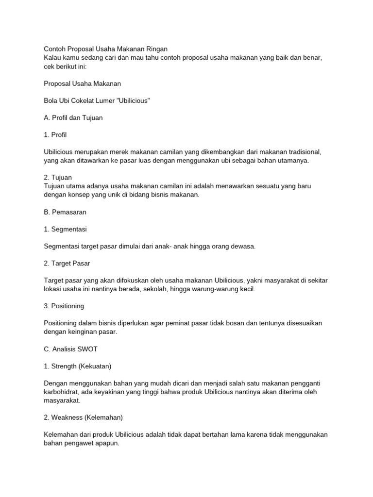 Proposal Usaha Camilan Ubilicious | PDF