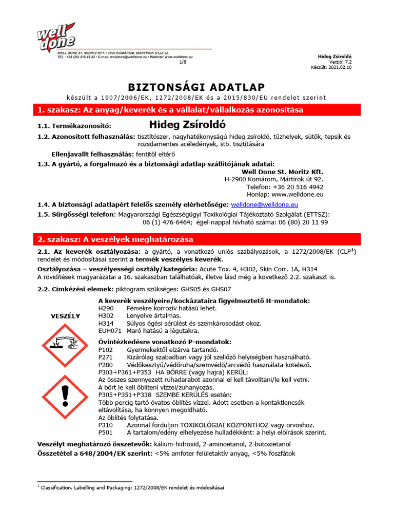 CLP SDS Hideg Zsiroldo | PDF