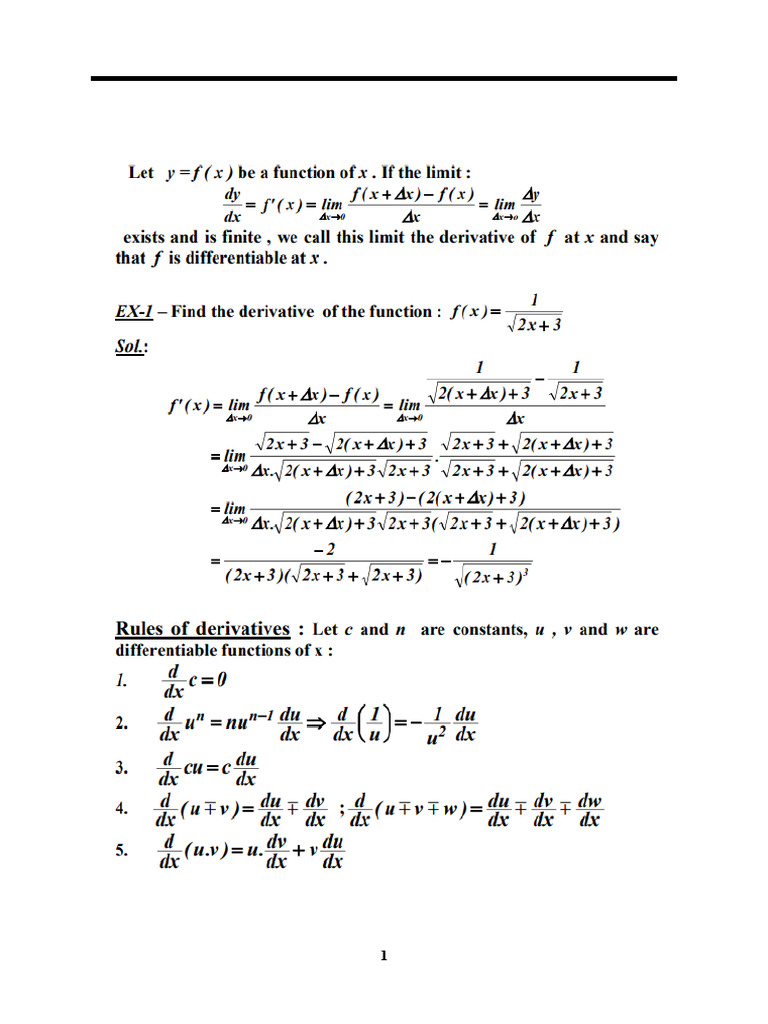Derivatives المشتقات | PDF | Function (Mathematics) | Subtraction