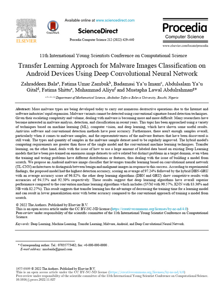 Transfer Learning Approach for Malware Images Classification on Android Devices Using Deep ...