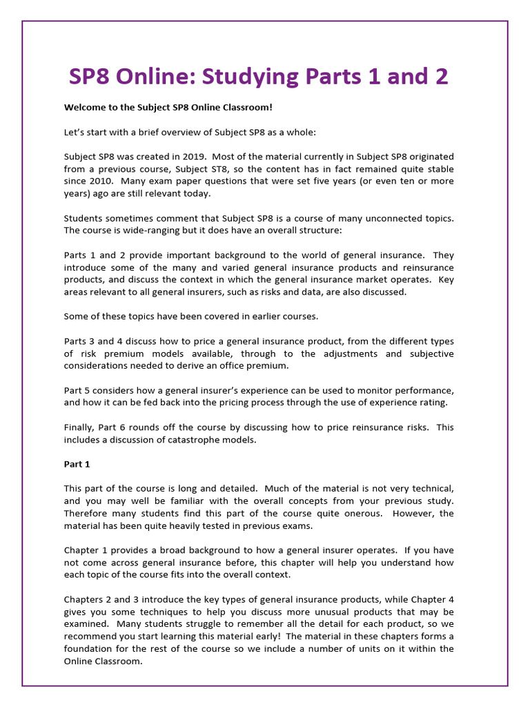 ActEdUK SP8 GNP12 2020 V01 | PDF | Insurance | Reinsurance