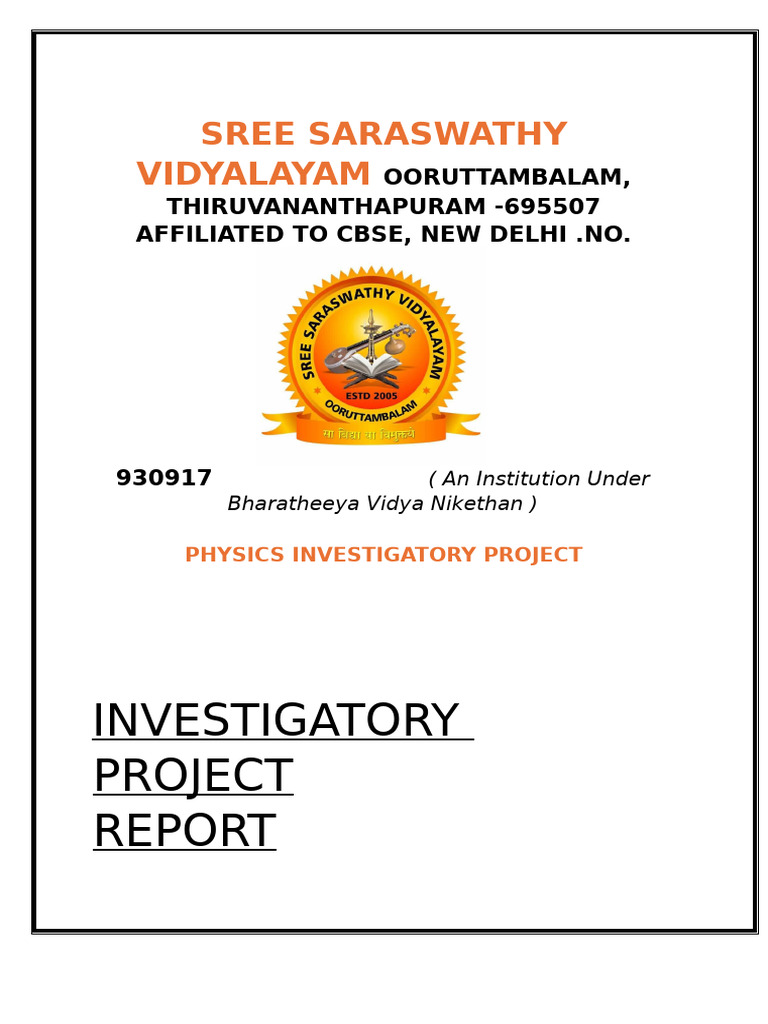 XII Physics Investigatory Project To Study The Factor On Which The Self ...