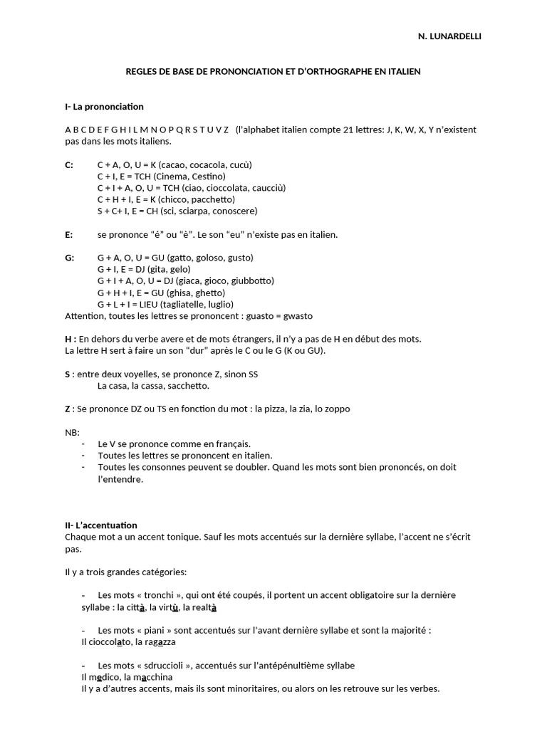 Prononciation de l'italien simplifiée | PDF