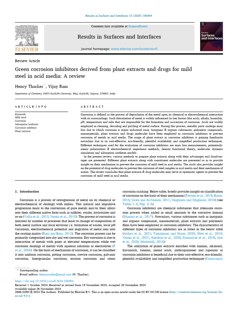 Results in Surfaces and Interfaces: Hency Thacker, Vijay Ram | PDF ...