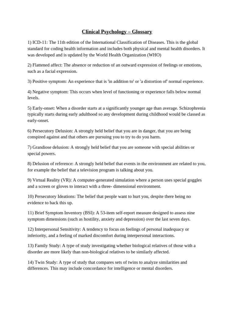 Clinical Psychology - Glossary | PDF | Antipsychotic | Major Depressive ...