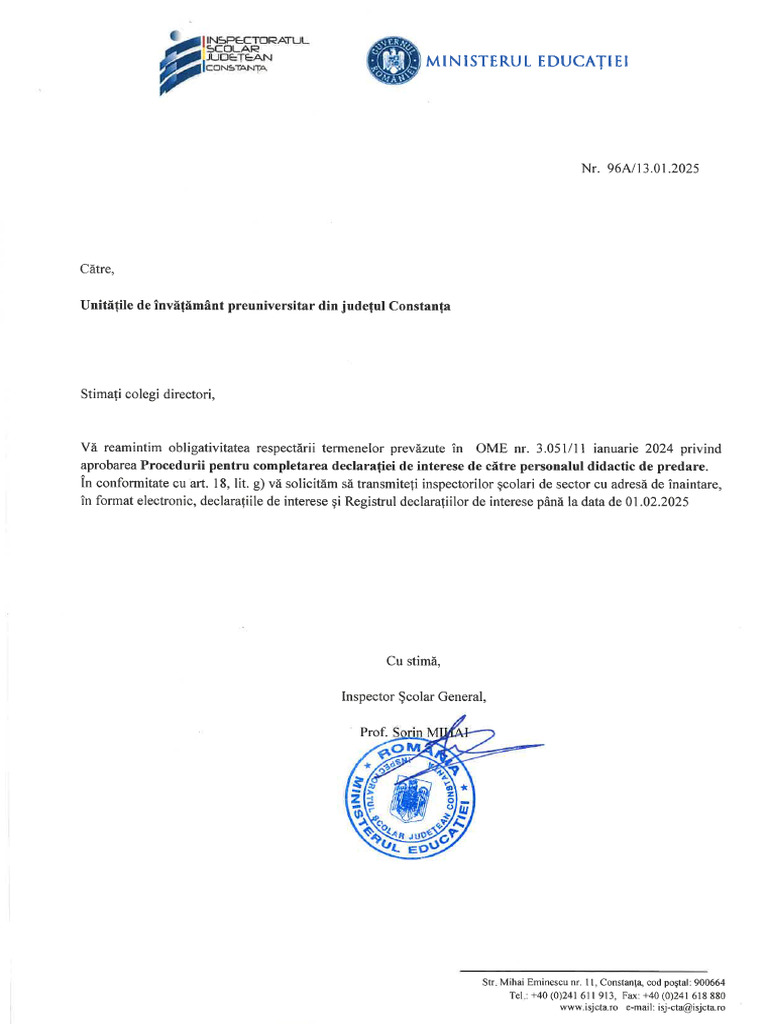 Adresa ISJ - Declaratii Interese | PDF