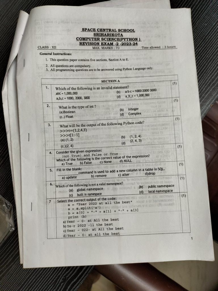 RT 2 Python Paper Previus Year | PDF