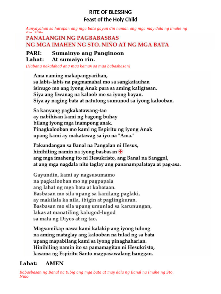 RITE OF BLESSING - Sto. Nino Sunday (Tagalog) | PDF