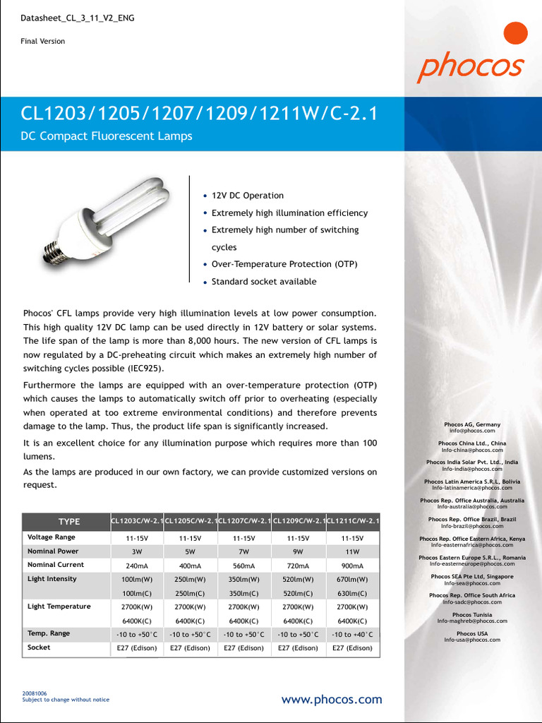 Datasheet Light En | PDF | Compact Fluorescent Lamp | Fluorescent Lamp