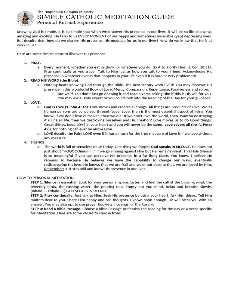 Simple Catholic Meditation Guide | PDF | Prayer
