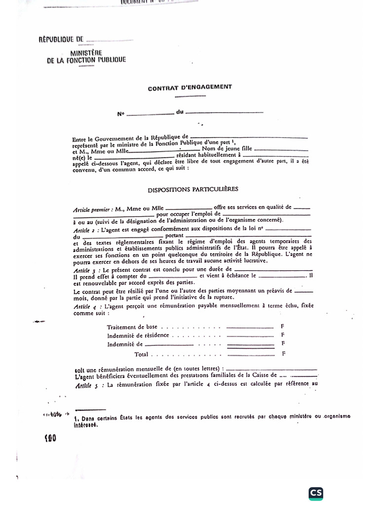 Contrat d'Engagement Template -1 | PDF