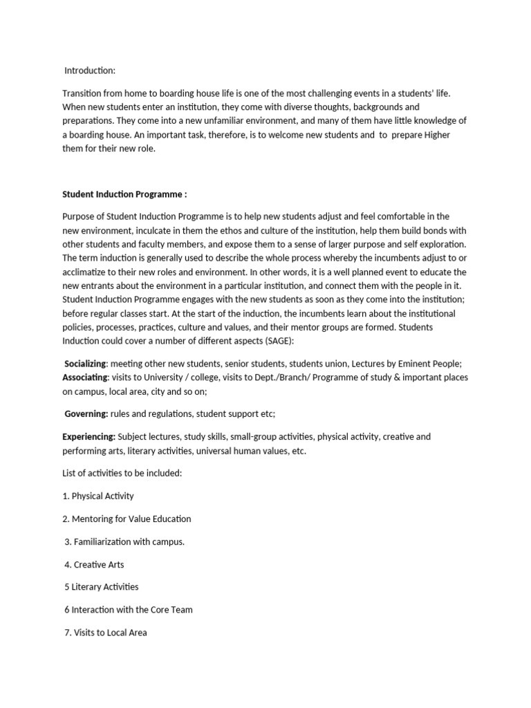 Student Induction Program For Boarding Life Pdf Mentorship Teachers