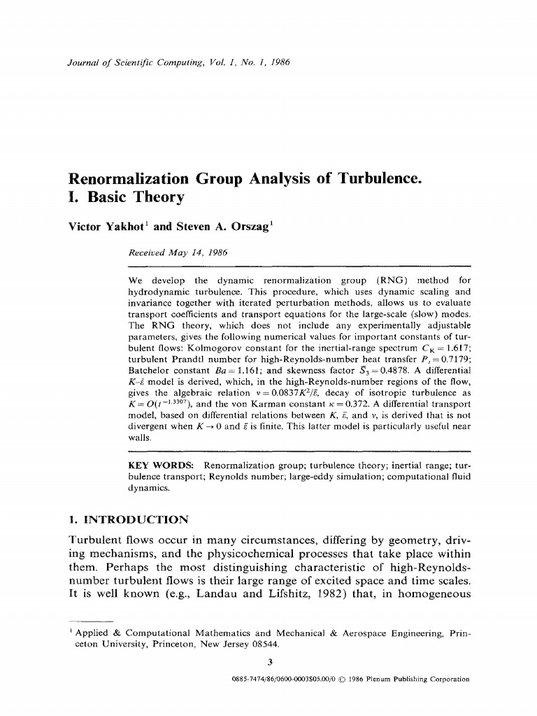 Renormalization Group Analysis of Turbulence | PDF | Turbulence | Fluid Dynamics