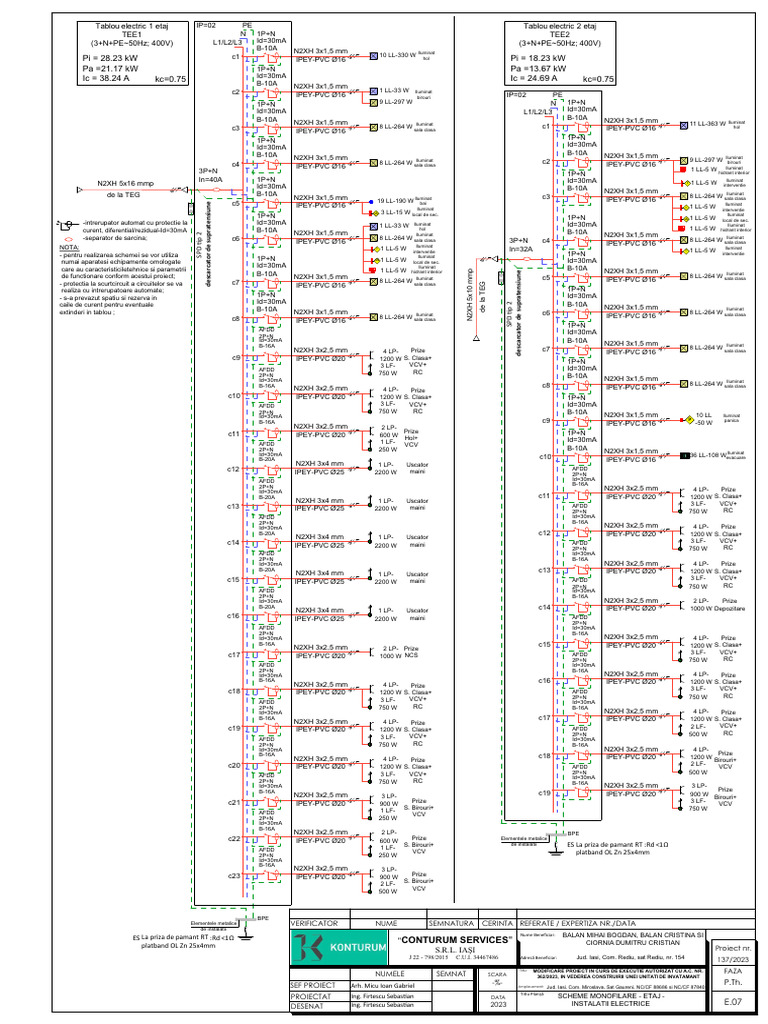 E.07 Scheme Monofilare - Etaj - Instalatii Electrice | PDF