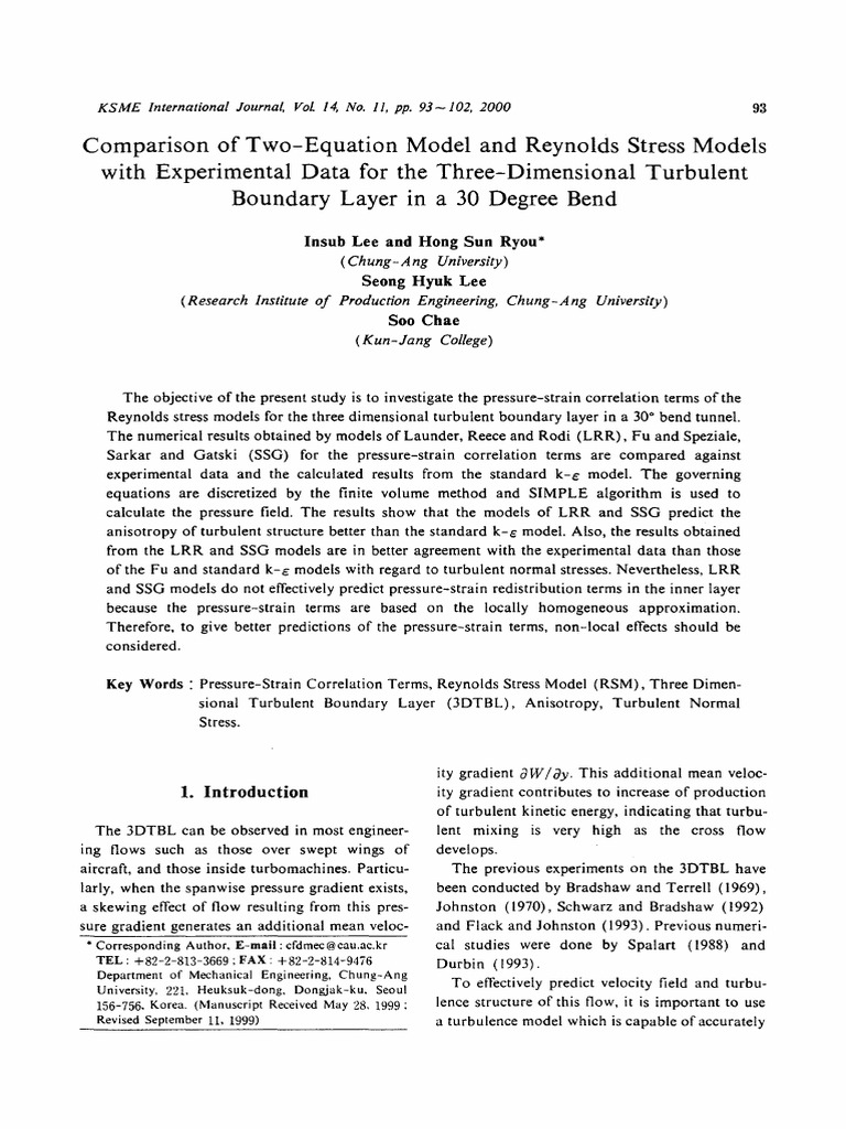 Comparison of Two Equation Model and Reynolds Stress | PDF | Turbulence ...