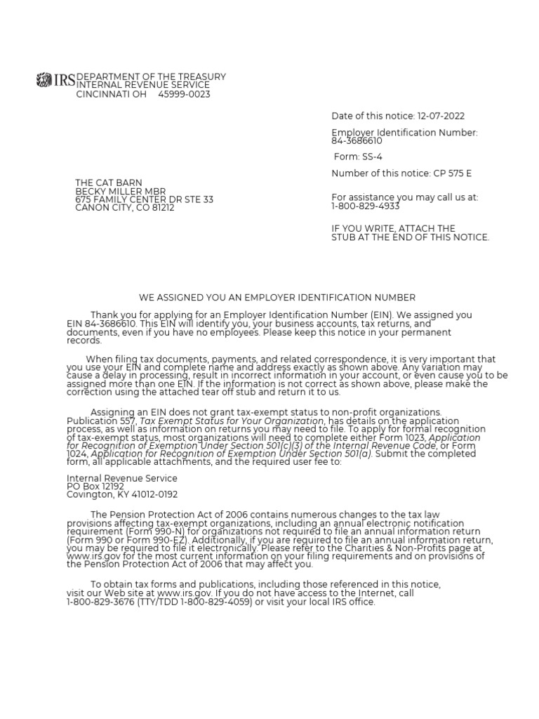 723291101-Ein-Confirmation-Letter.pdf | PDF | Internal Revenue Service ...