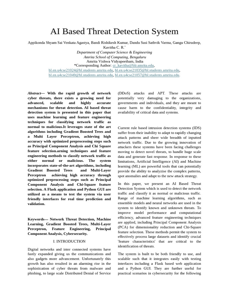 AI Based Threat Detection System - IEEE Report | PDF | Machine Learning ...