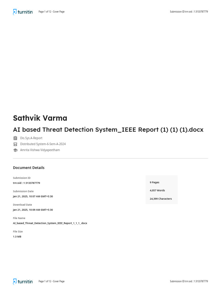 AI Based Threat Detection System IEEE Report 1 1 1 | PDF | Citation ...