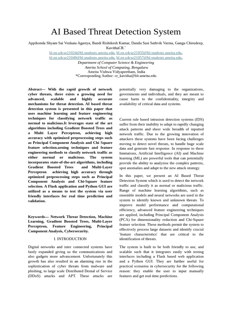 AI Based Threat Detection System - IEEE Report | PDF | Machine Learning | Artificial Intelligence