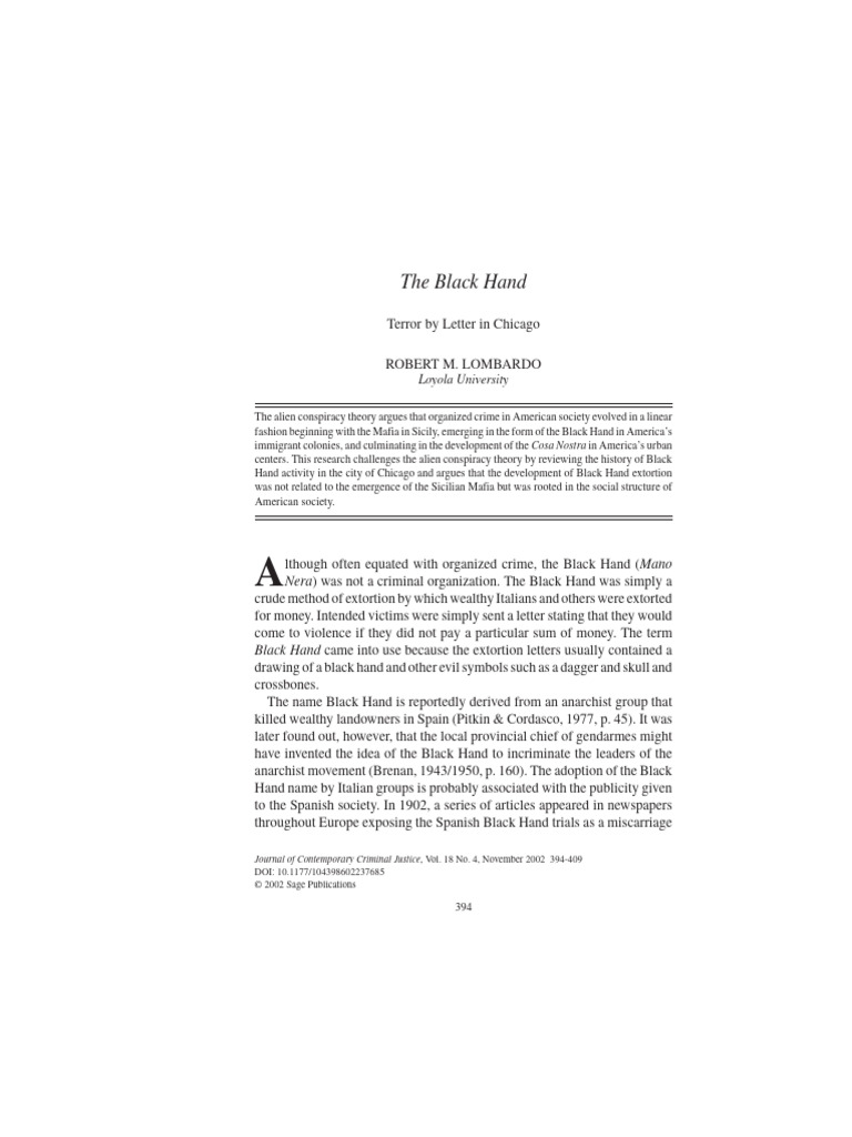 Lombardo 2002 The Black Hand Terror by Letter in Chicago | PDF ...