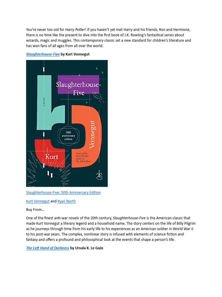 Slaughterhouse-Five: by Kurt Vonnegut | PDF