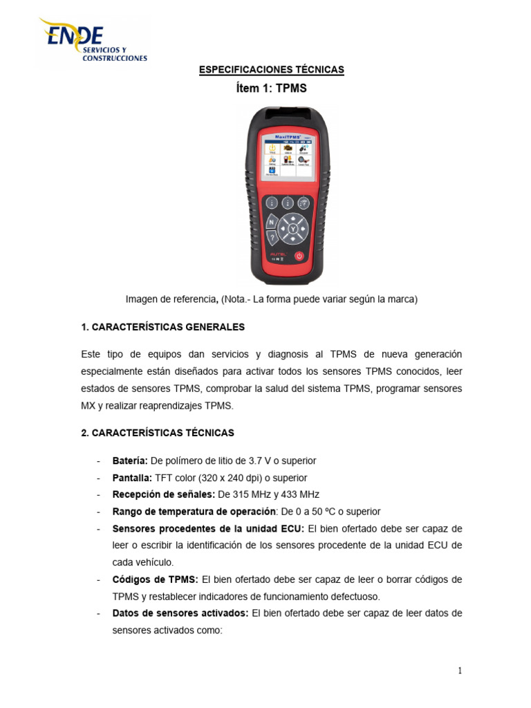 2 - Especificaciones Técnicas - Adquisición de Tpms | PDF | Software ...