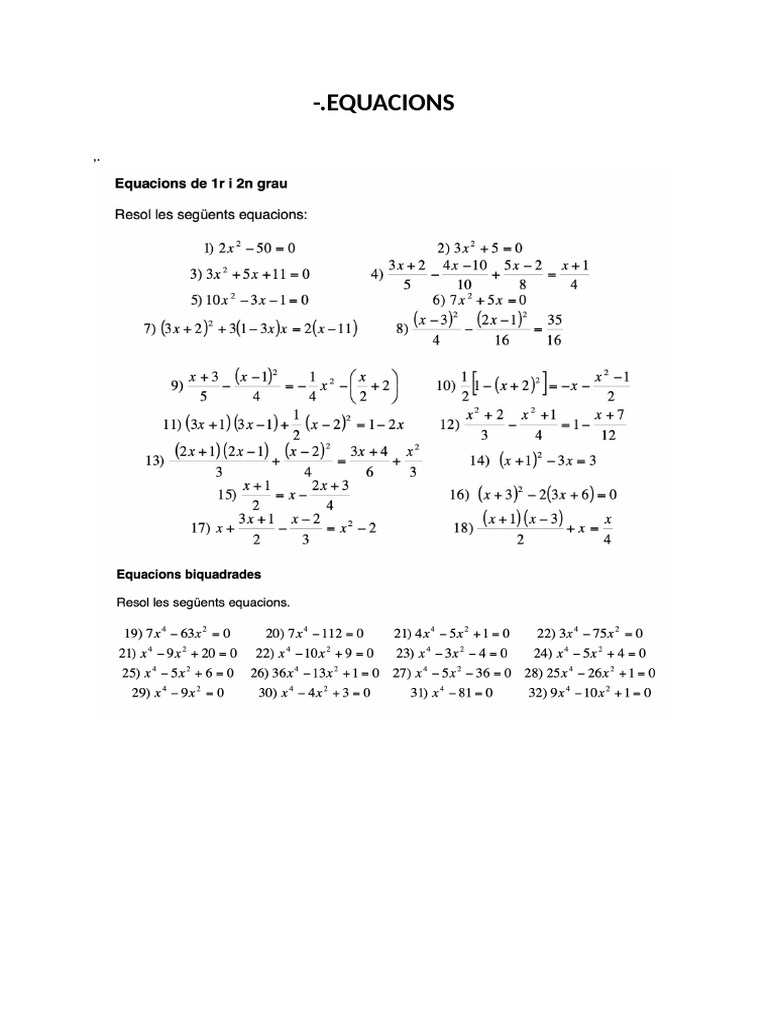 Exercici EQUACIONS | PDF