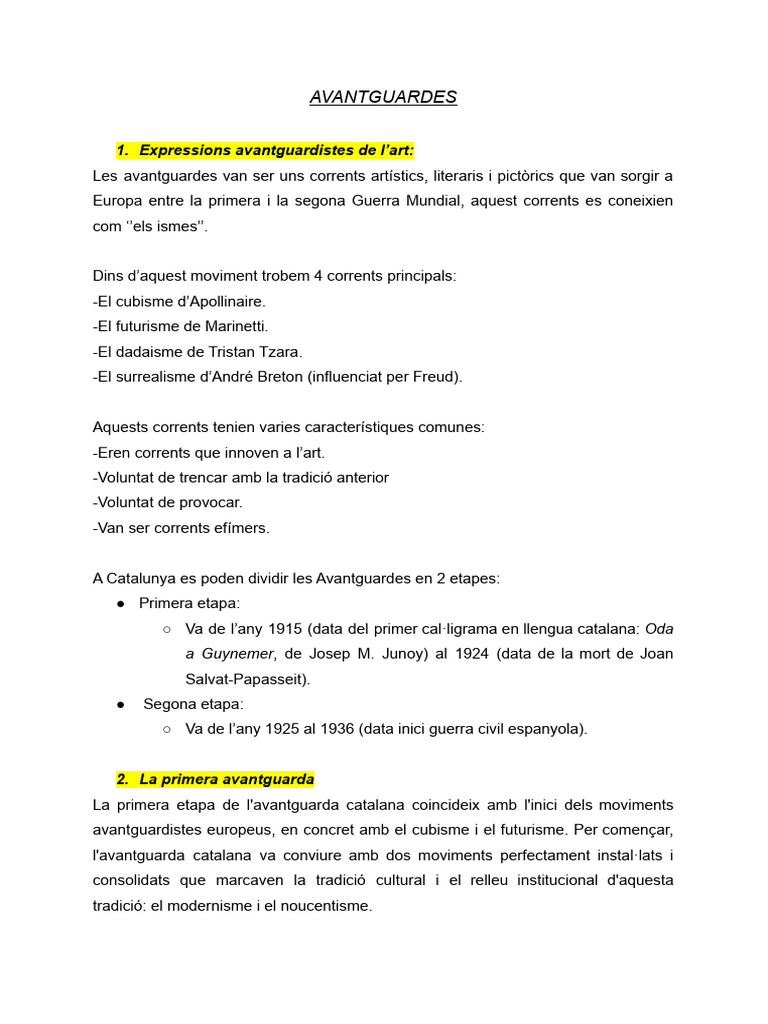 Resum Avantguardes Català | PDF