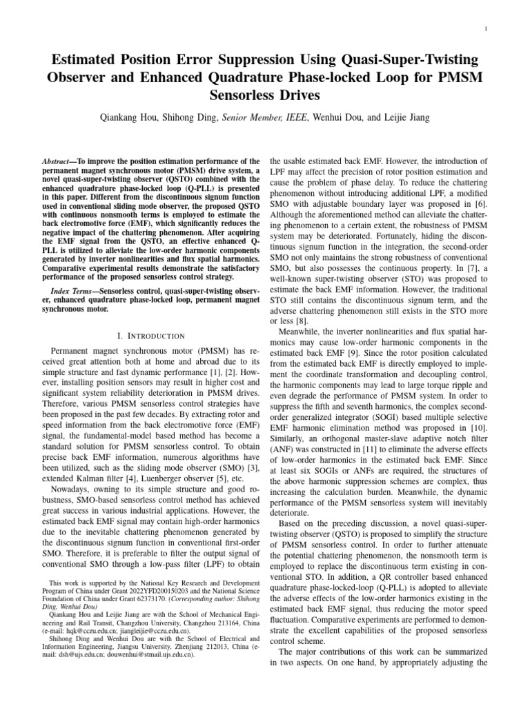 5 Estimated Position Error Suppression Using Quasi Super Twisting Observer And Enhanced
